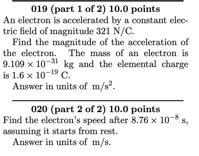 Solved 019 Part 1 Of 2 10 0 Points An Electron Is