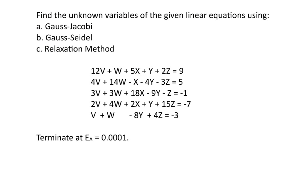 Solved Find the unknown variables of the given linear | Chegg.com