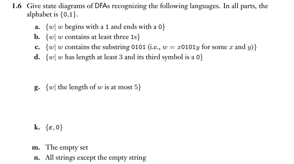 Solved .6 Give state diagrams of DFAs recognizing the | Chegg.com