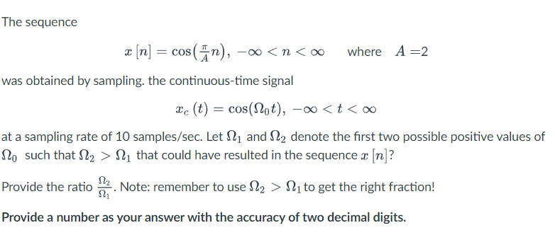 Solved The sequence x[n]=cos(Aπn),−∞ | Chegg.com