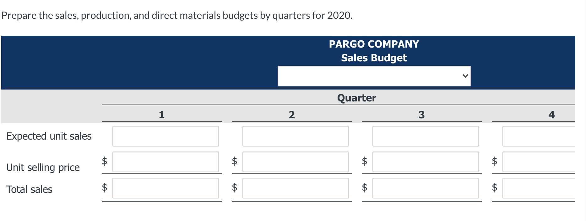 Solved Pargo Company is preparing its master budget for | Chegg.com
