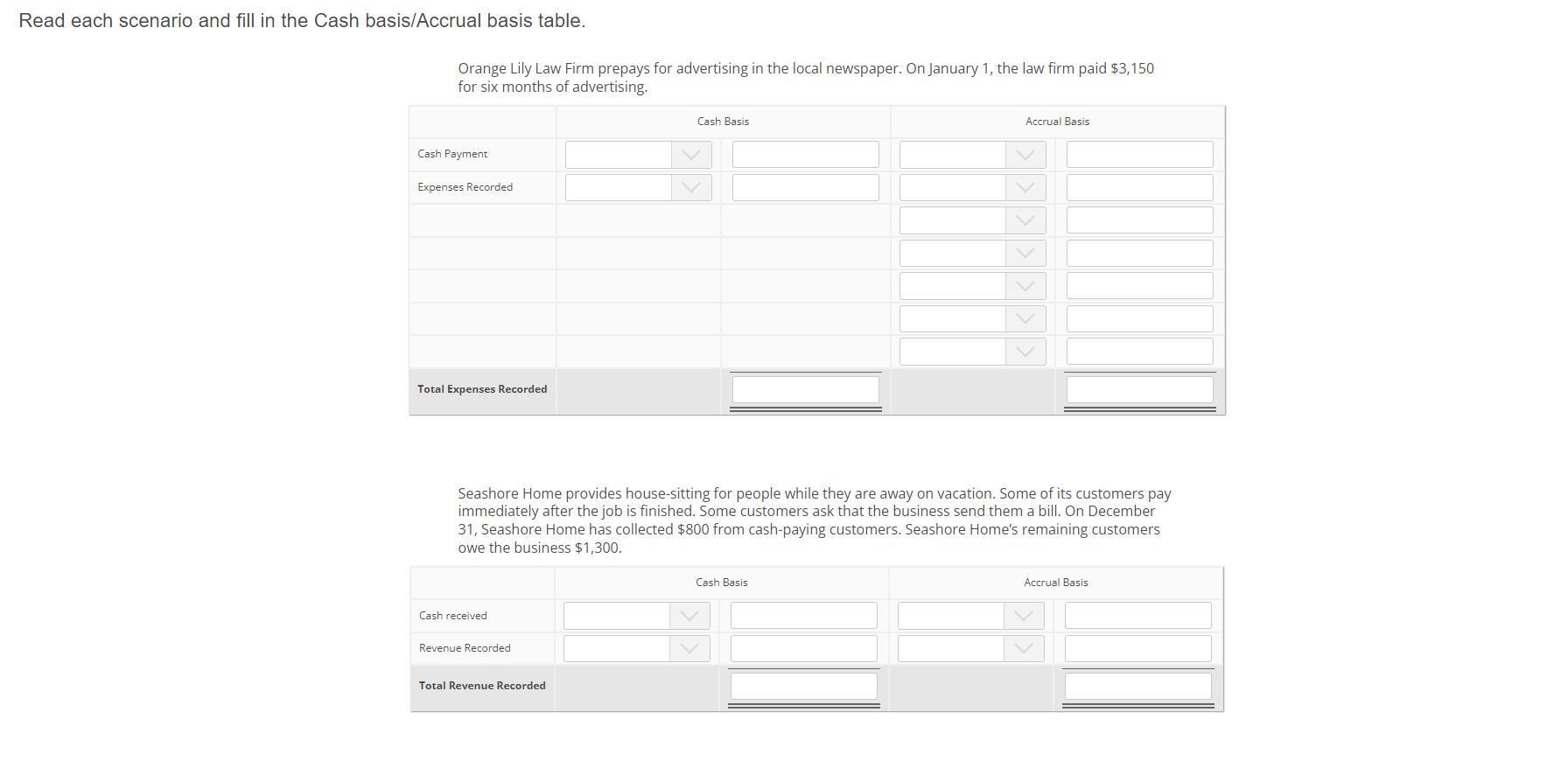 Solved Read each scenario and fill in the Cash basis/Accrual | Chegg.com