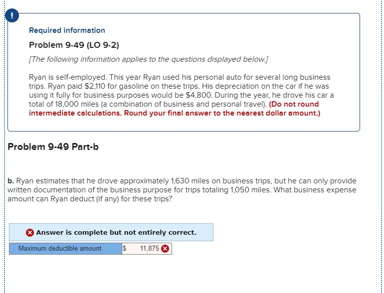 Solved ! Required information Problem 9-49 (LO 9-2) [The | Chegg.com