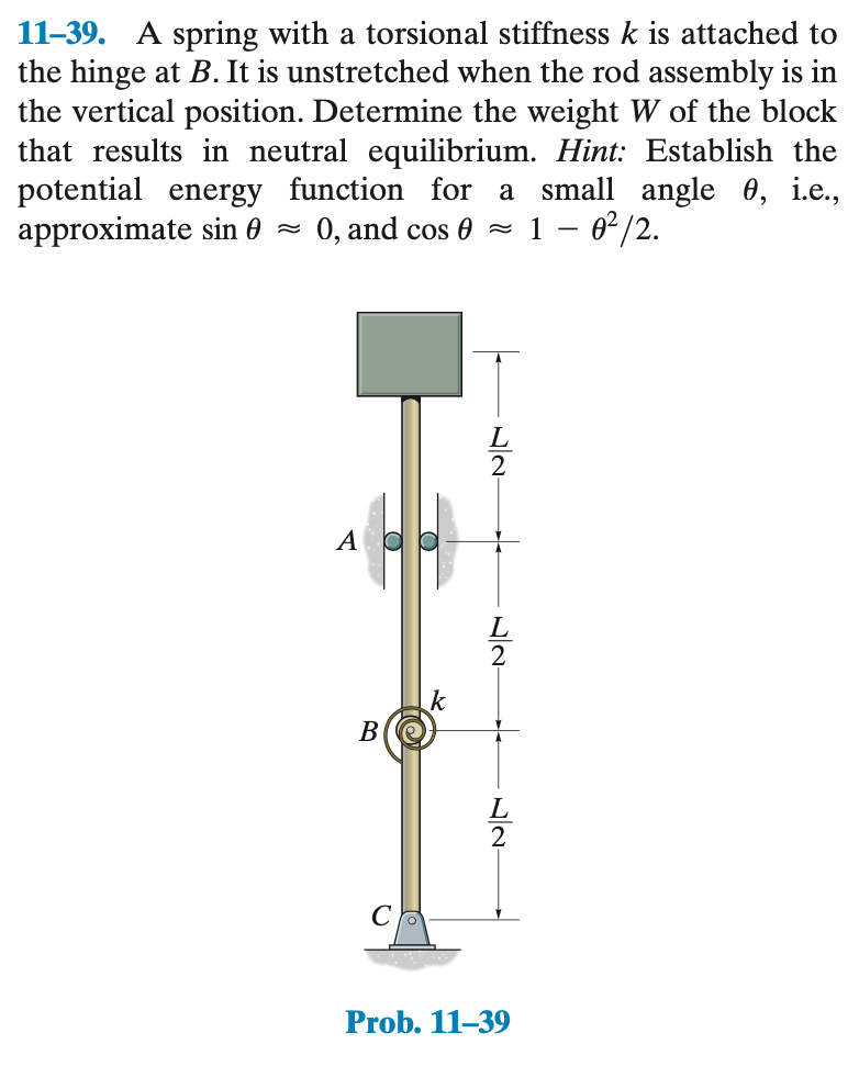 Solved 11-39. A spring with a torsional stiffness k is | Chegg.com