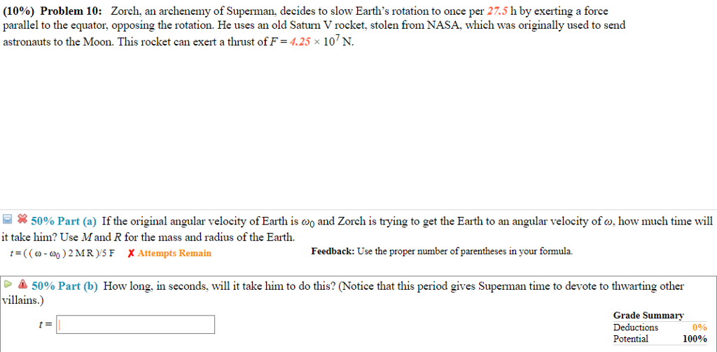 Solved (10%) Problem 10: Zorch an archenemy of Superman | Chegg.com