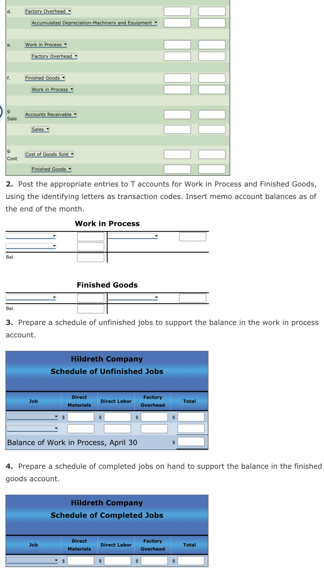 Solved Entries and Schedules for Unfinished Jobs and | Chegg.com