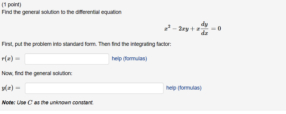 Solved (1 point) Find the general solution to the | Chegg.com