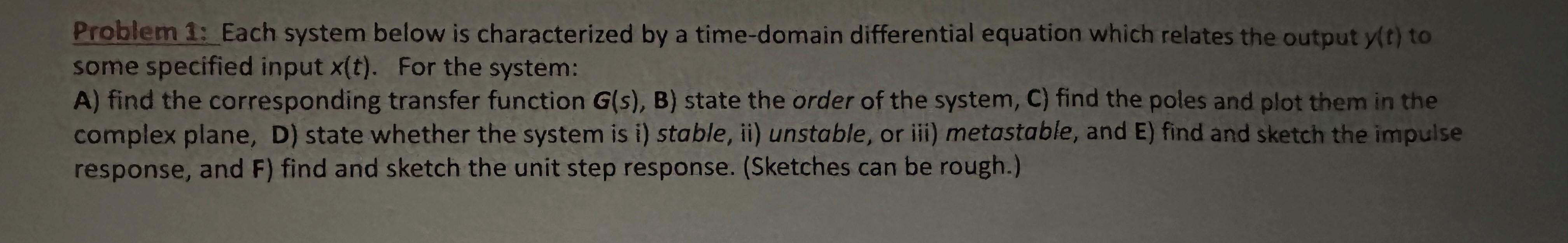 Solved Problem 1: Each system below is characterized by a | Chegg.com