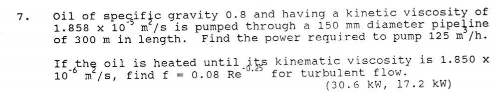 Solved 7. oil of specific gravity 0.8 and having a kinetic | Chegg.com