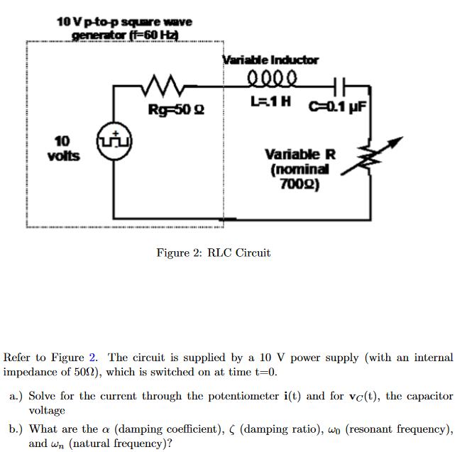Solved Figure 2: RLC Circuit Refer to Figure 2. The circuit | Chegg.com