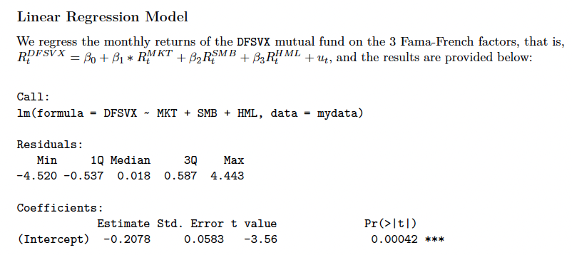 Solved Linear Regression Model We regress the monthly | Chegg.com