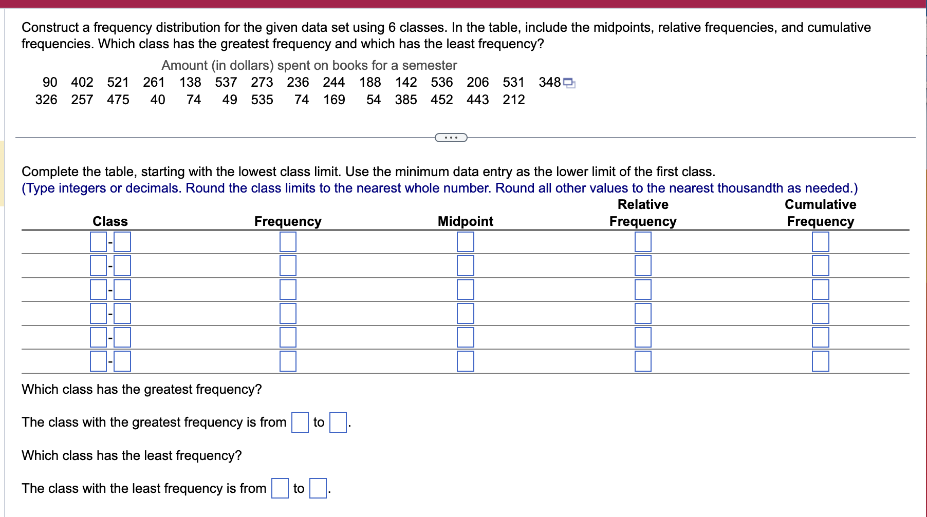 Solved Construct a frequency distribution for the given data | Chegg.com