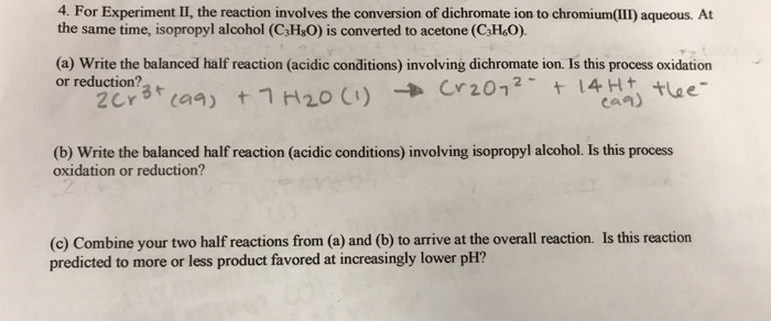 Solved 4. For Experiment II, the reaction involves the | Chegg.com