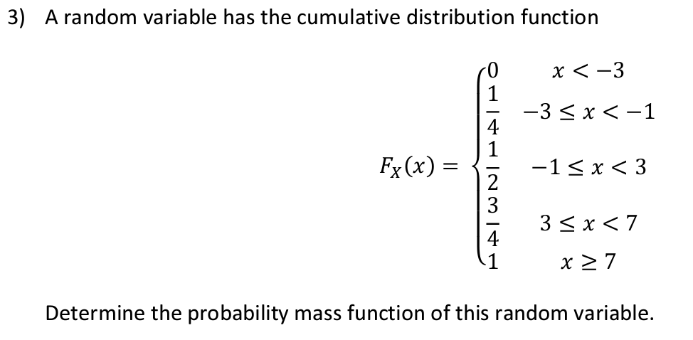 Solved 3) A random variable has the cumulative distribution | Chegg.com