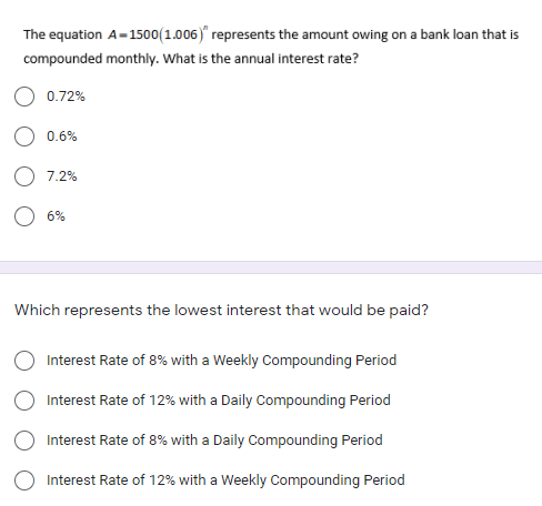 Solved The equation A-1500(1.006)" represents the amount | Chegg.com
