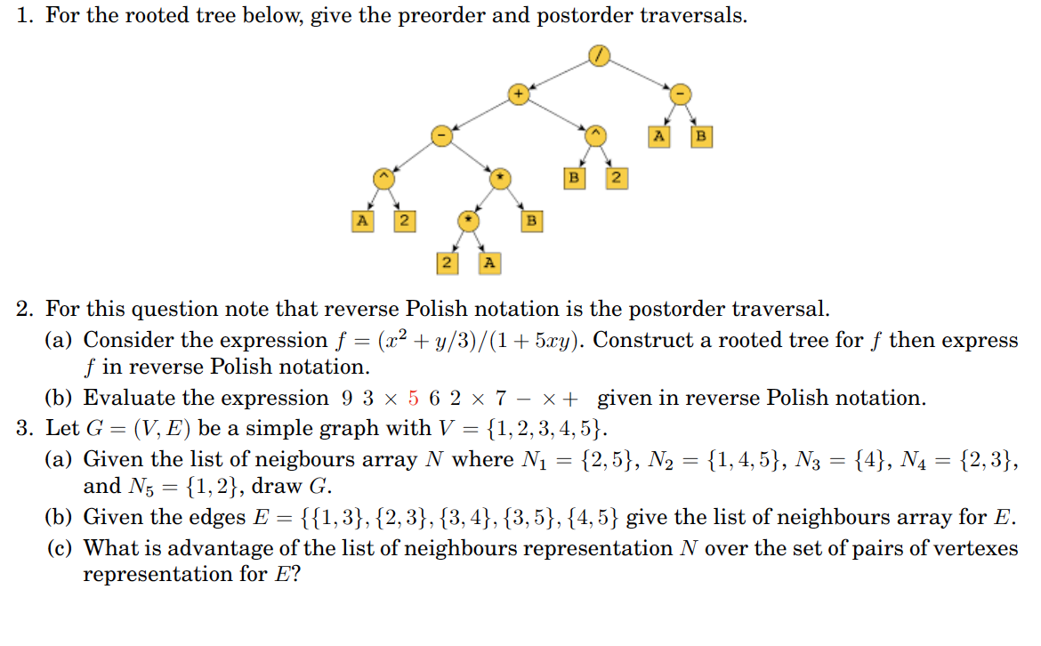 Solved 1. For the rooted tree below, give the preorder and | Chegg.com