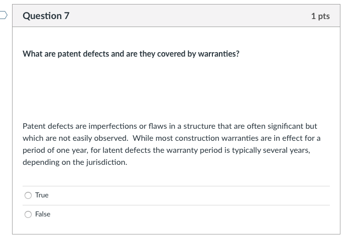 Solved Question 7 1 pts What are patent defects and are they | Chegg.com