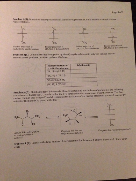 Solved Page 5 of 7 Problem 4(B): Draw the Fischer | Chegg.com