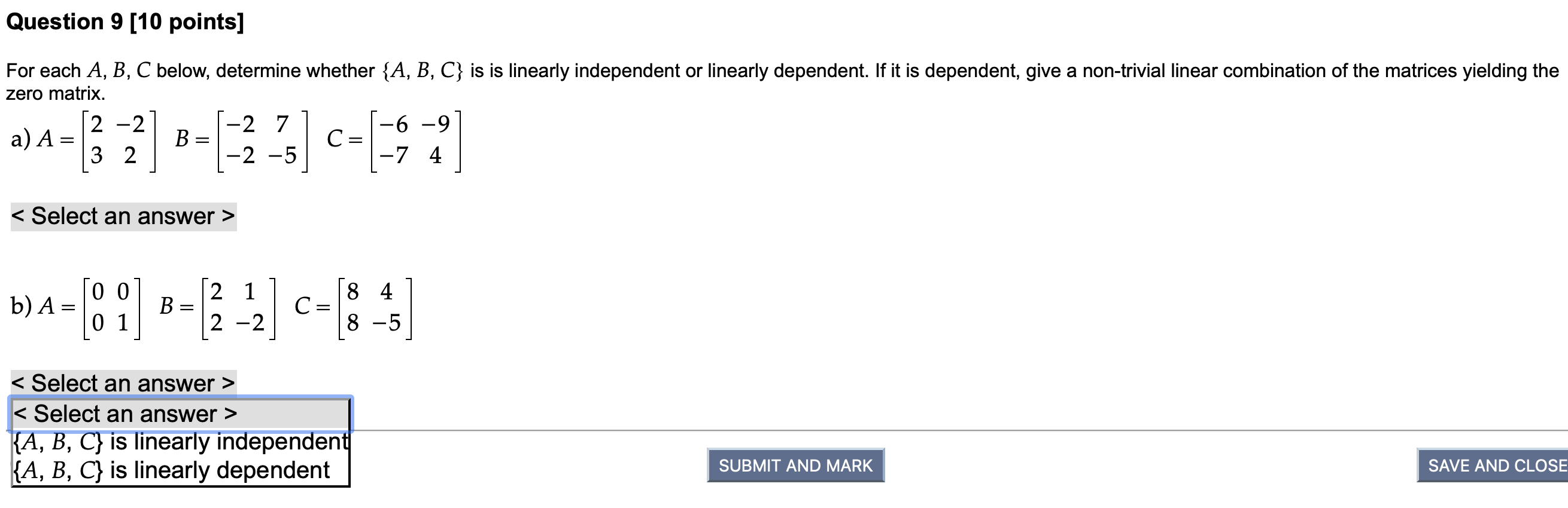 Solved Question 9 [10 points] For each A, B, C below, | Chegg.com