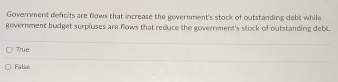 Solved Government deficits are flows that increase the | Chegg.com