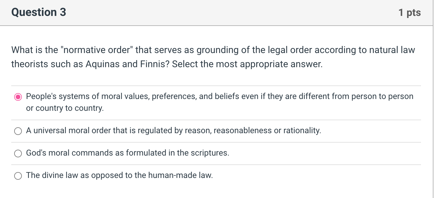 Solved Question 3 1 pts What is the "normative order" that | Chegg.com
