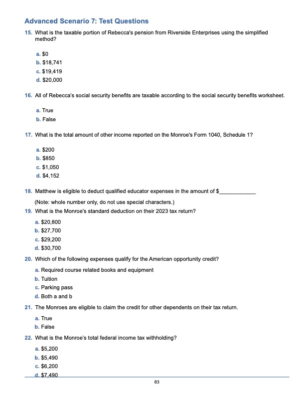 Advanced Scenario 7: Matthew and Rebecca Monroe | Chegg.com