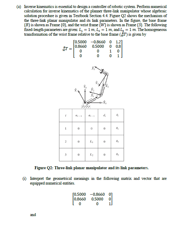 Solved (a) Inverse kinematics is essential to design a | Chegg.com