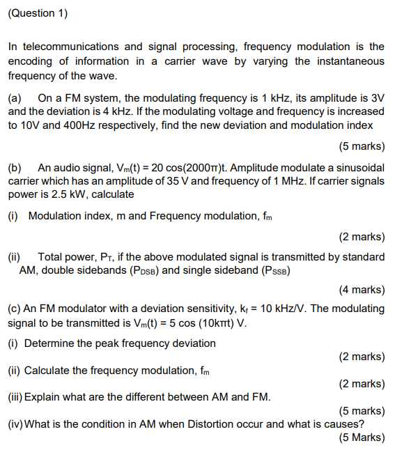 Solved (Question 1) In telecommunications and signal | Chegg.com