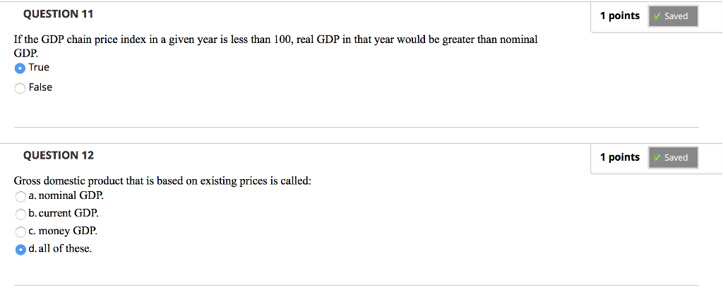 Solved QUESTION 11 1 points Saved If the GDP chain price | Chegg.com