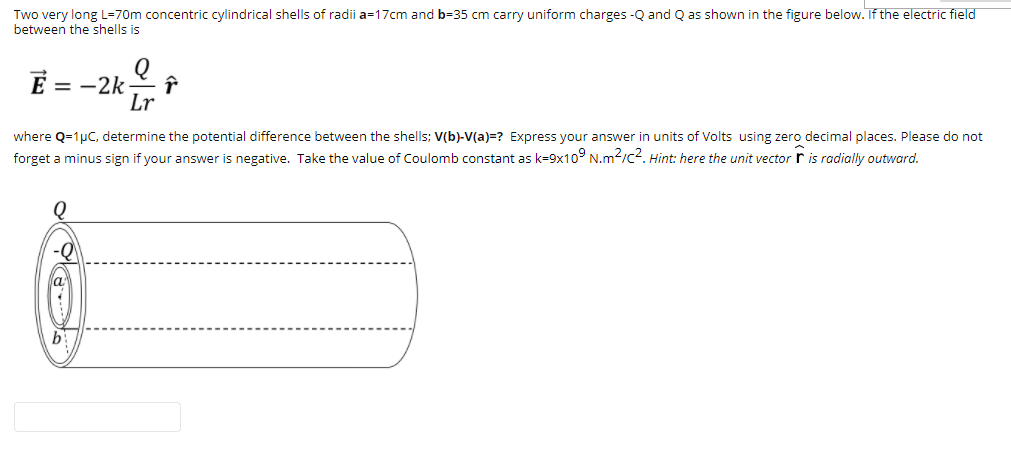 Solved Two very long L=70m concentric cylindrical shells of | Chegg.com