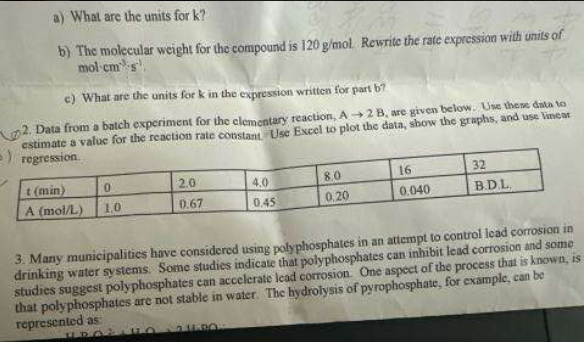 Solved Please answer number 2: Data from a batch experiment | Chegg.com