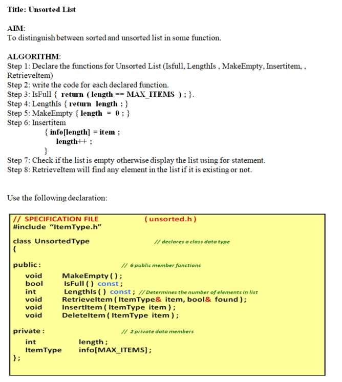 Solved Title: Unsorted List AIM: To distinguish between | Chegg.com