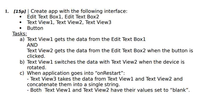 Solved 1. [15p] Create app with the following interface: | Chegg.com