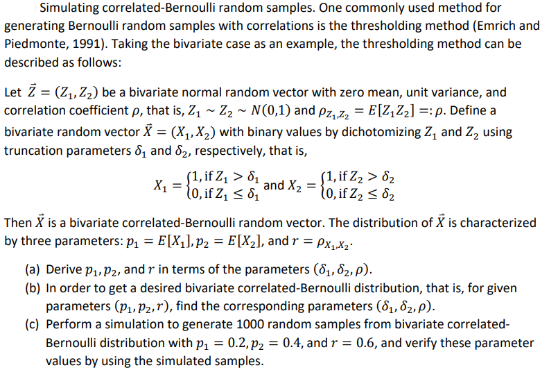 Solved Simulating correlated-Bernoulli random samples. One | Chegg.com