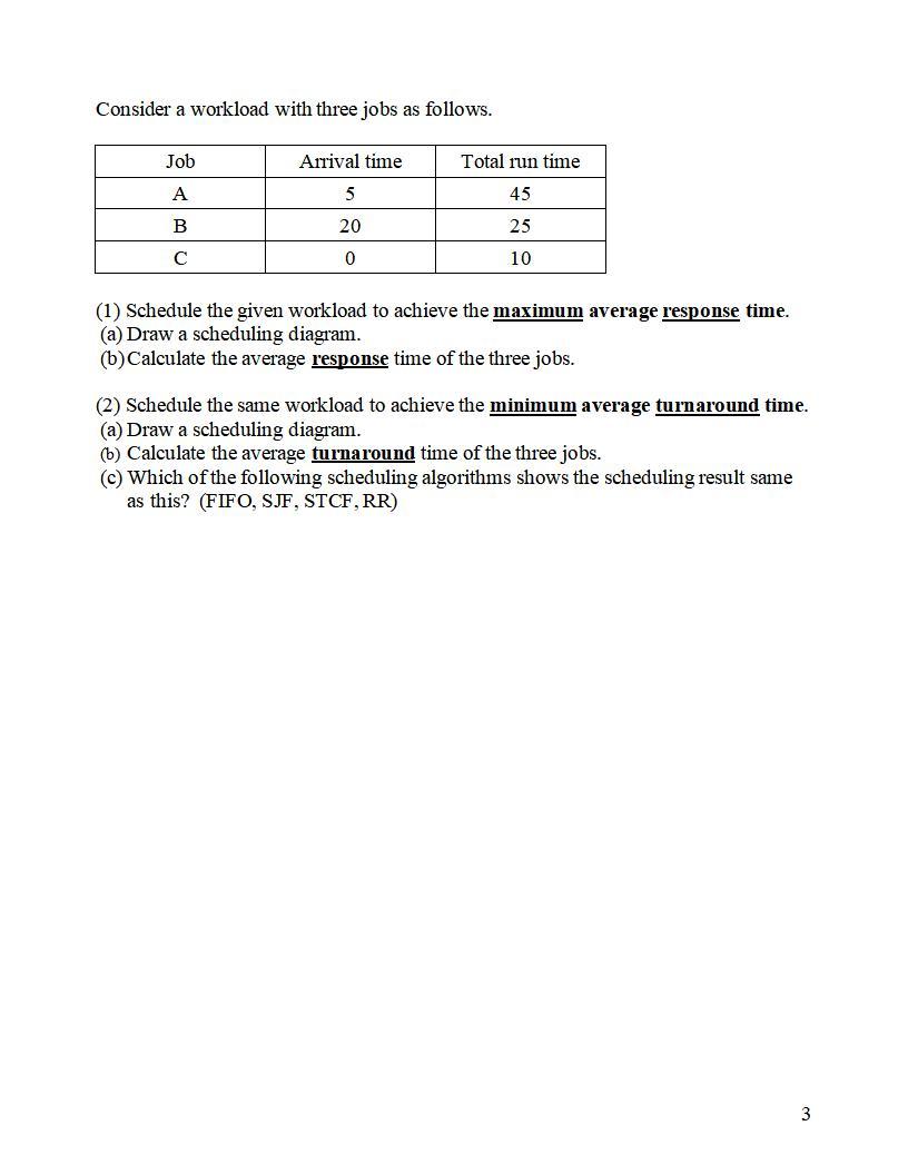 Solved Consider a workload with three jobs as follows. Job | Chegg.com