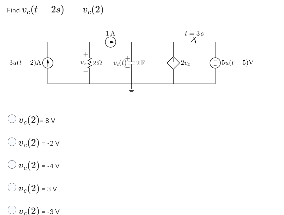 Solved vc(t=2s)=vc(2) vc(2)=8 V vc(2)=−2 V vc(2)=−4 V | Chegg.com