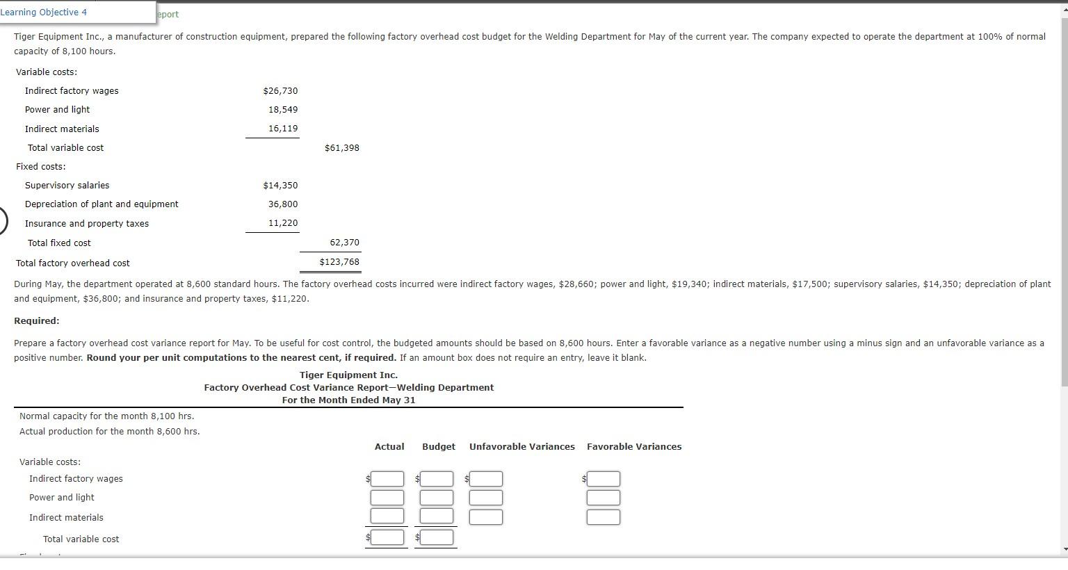Factory Overhead Cost Variance Analysis arning | Chegg.com