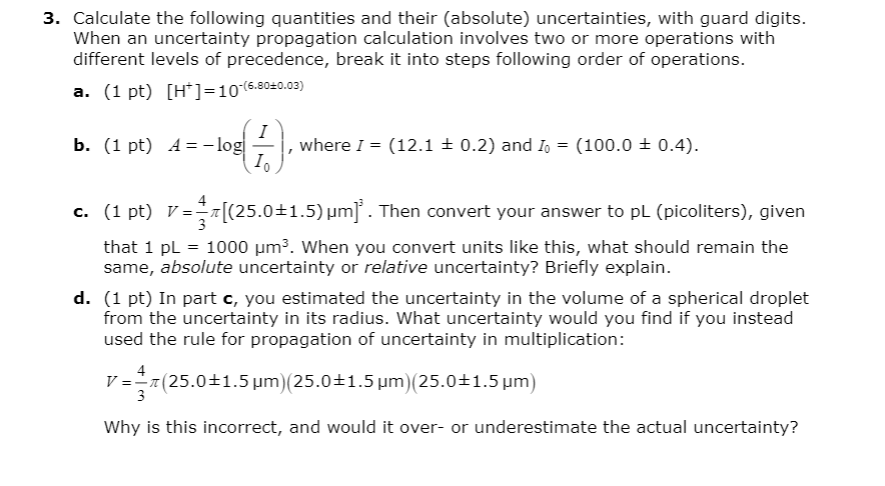Solved 3. Calculate the following quantities and their | Chegg.com