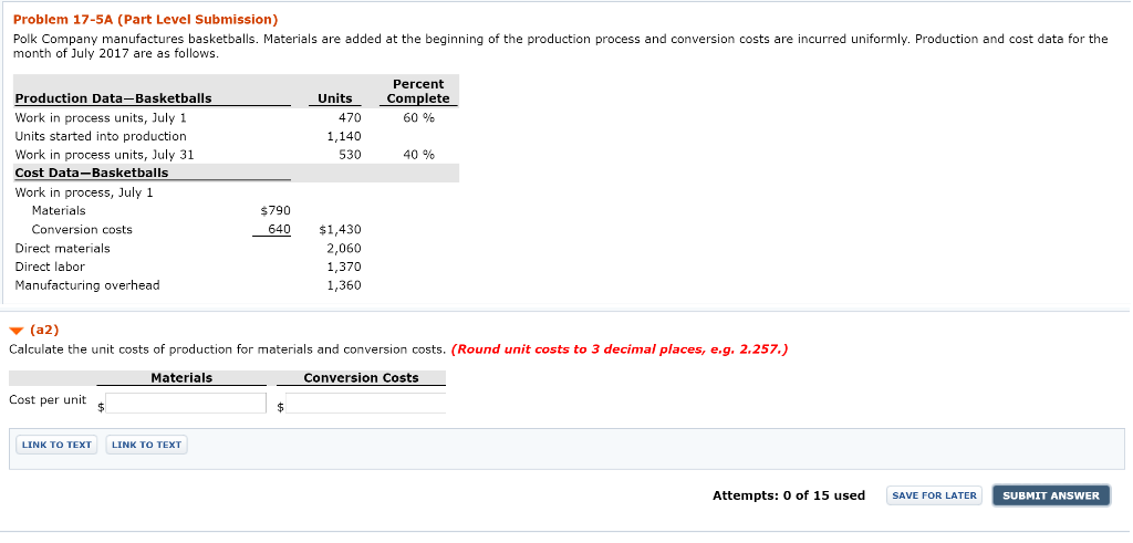 Solved Problem 17-5A (Part Level Submission) Polk Company | Chegg.com