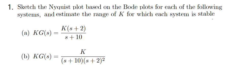 Solved Sketch the Nyquist plot based on the Bode plots for | Chegg.com