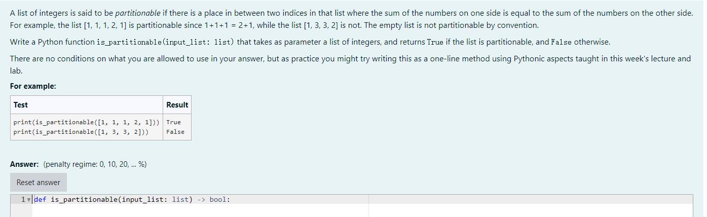 Solved A list of integers is said to be partitionable if | Chegg.com