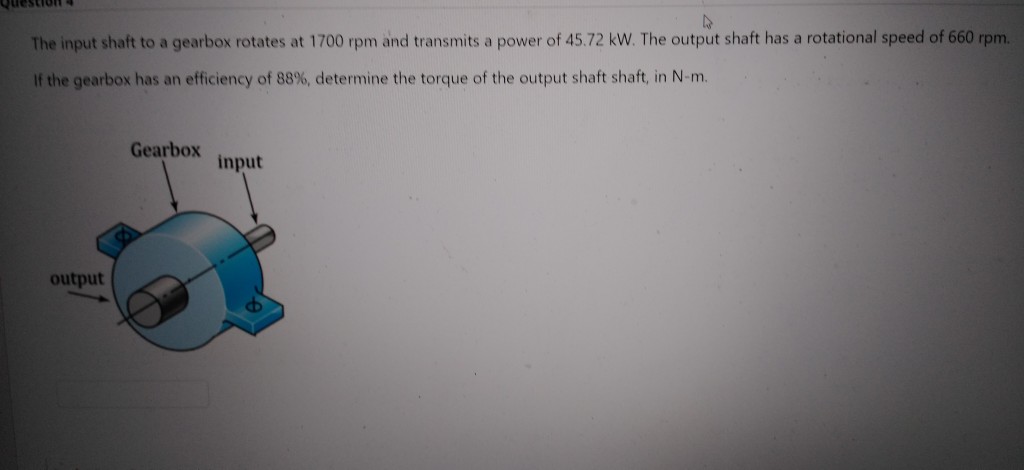 Solved The input shaft to a gearbox rotates at 1700 rpm and | Chegg.com