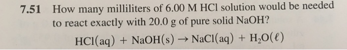 Solved How many milliliters of 6.00 M HCl solution would be | Chegg.com