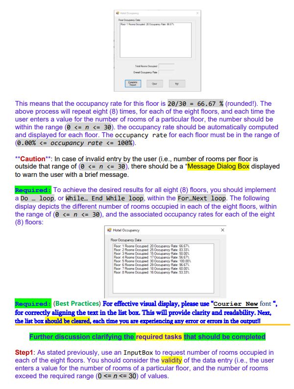 Solved Problem Statement: (Hotel Occupancy) The EIGrande | Chegg.com