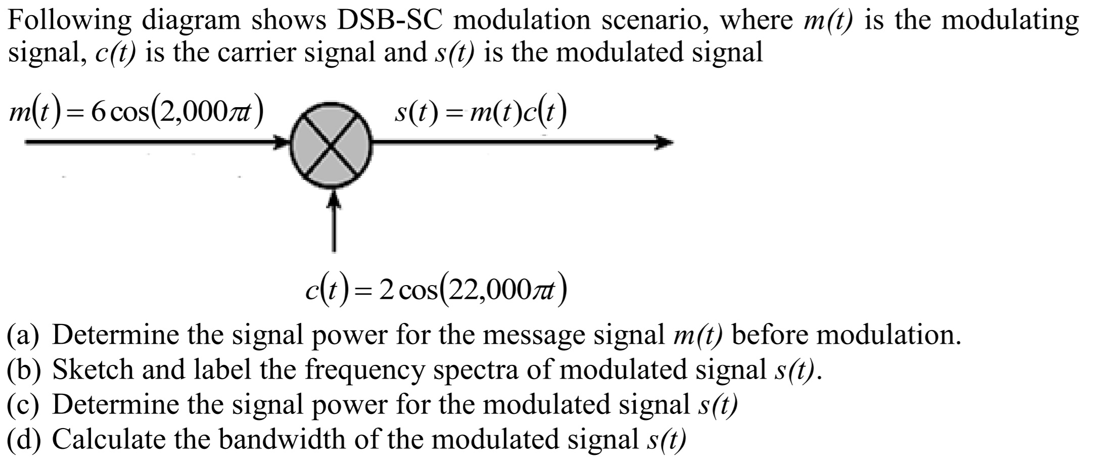 Solved Following diagram shows DSB-SC modulation scenario, | Chegg.com