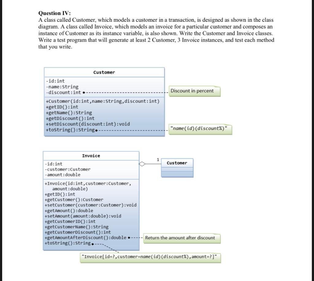 Solved Question IV: A class called Customer, which models a | Chegg.com