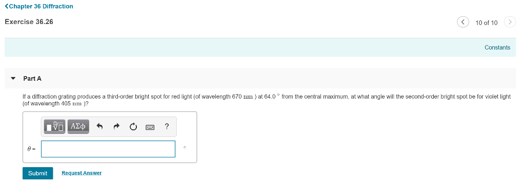 Solved Chapter 36 Diffraction Exercise 36.26 く) 10 of 10 | Chegg.com