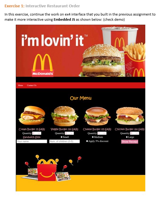 Solved Exercise 1: Interactive Restaurant Order In this | Chegg.com