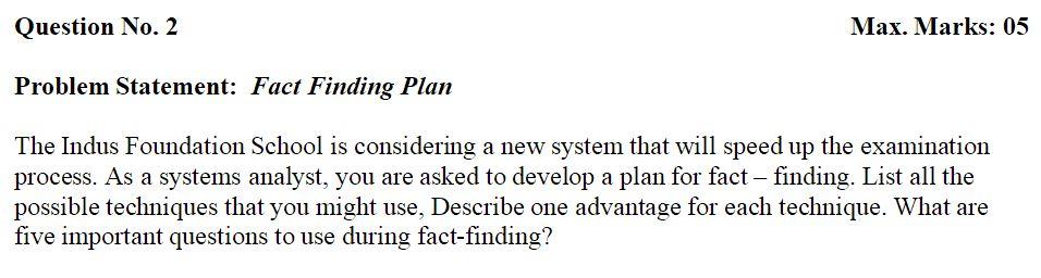 Solved Question No. 2 Max. Marks: 05 Problem Statement: Fact | Chegg.com