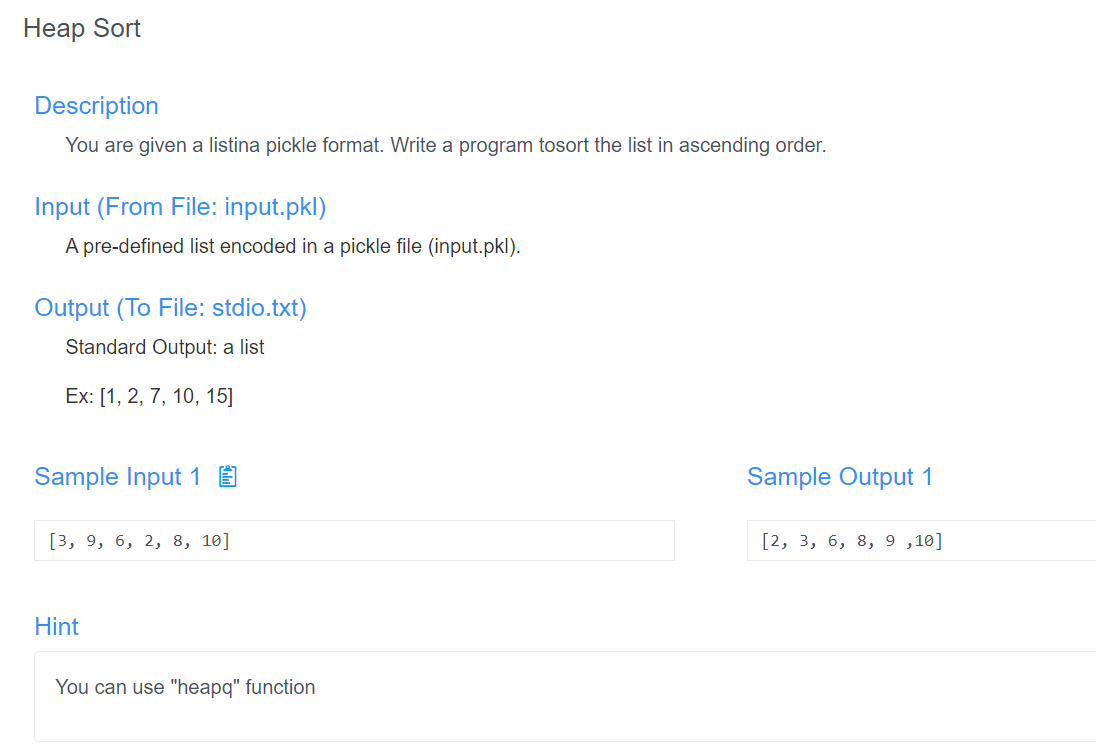 Solved Heap Sort Description You are given a listina pickle | Chegg.com